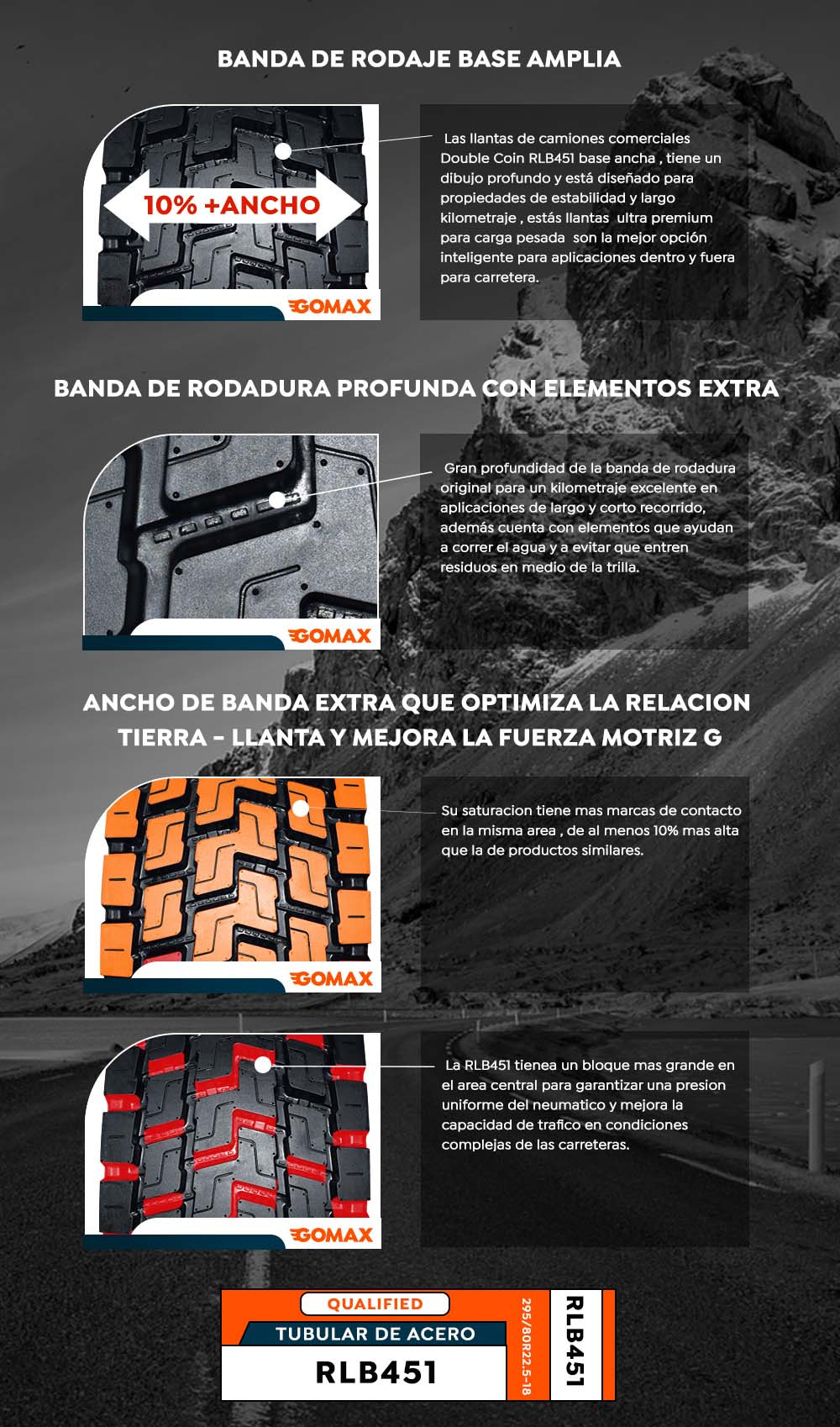 Llanta DOUBLECOIN RLB451 295/80R22.5 - Virtual Llantas